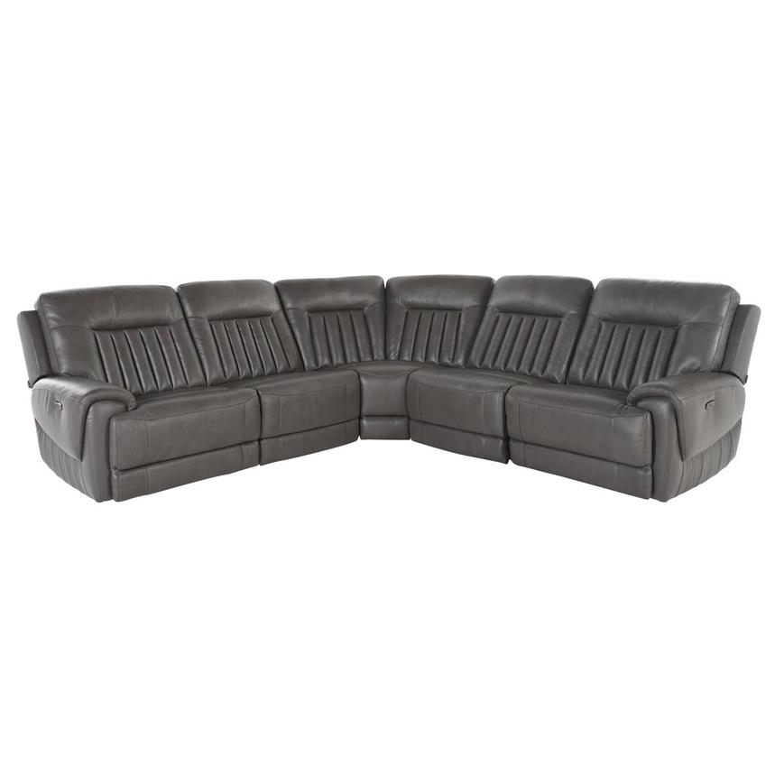 Devin Gray Leather Corner Sofa with 5PCS/2PWR | El Dorado Furniture