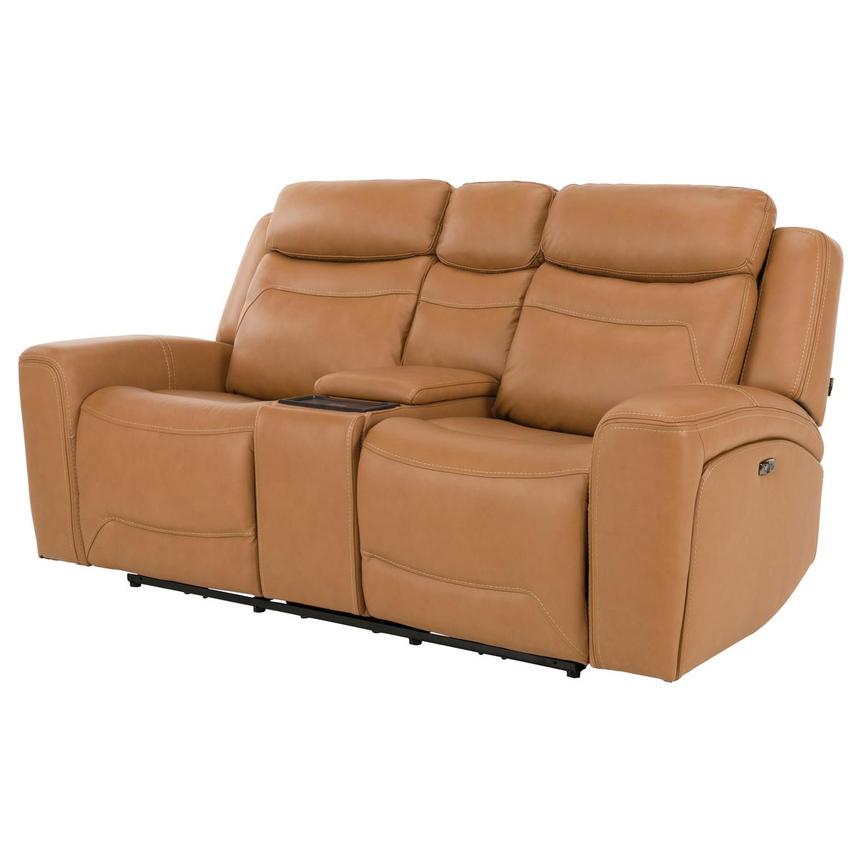 Leather power reclining sofa with console store